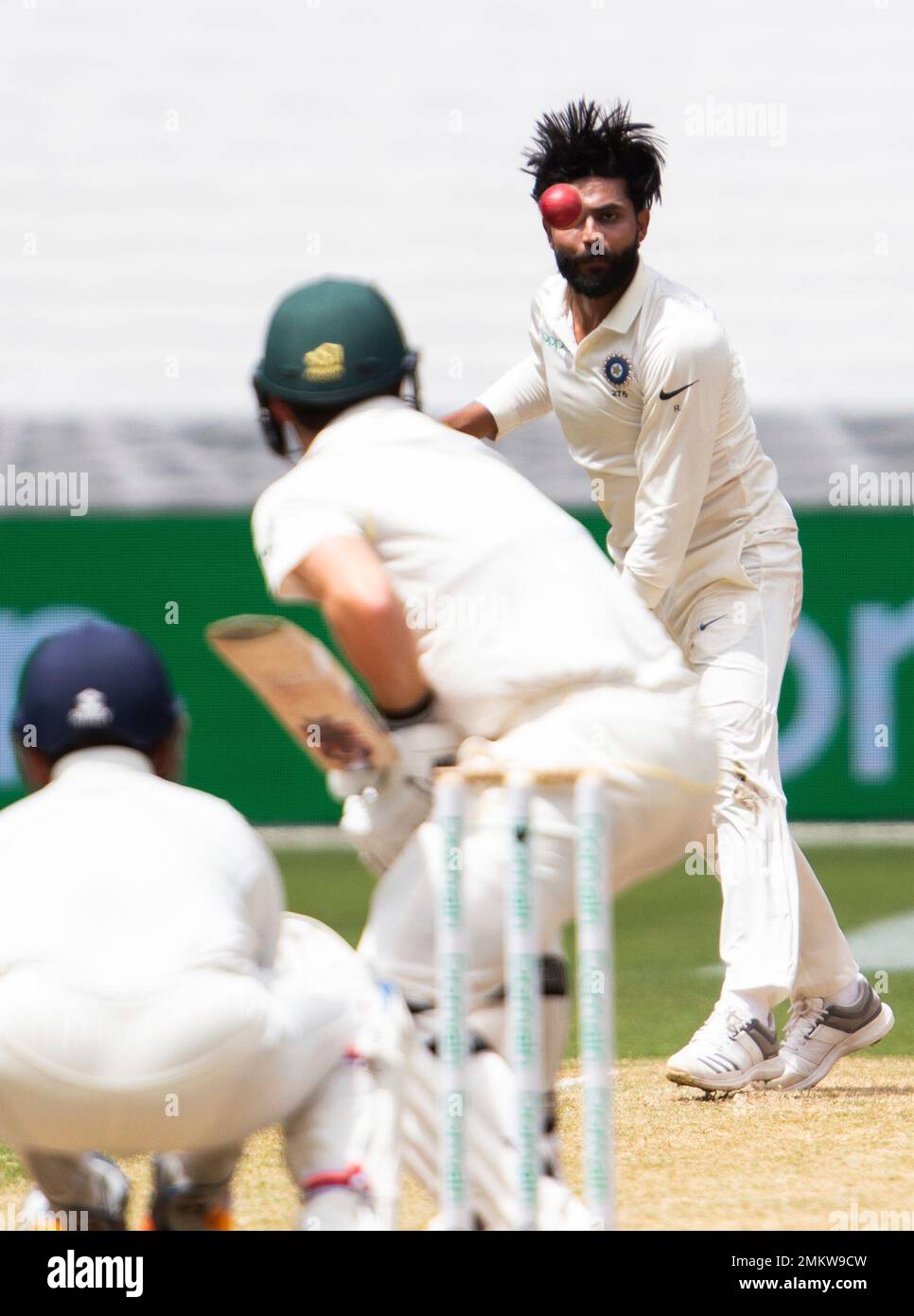India's Ravindra Jadeja bowls during play on day three of the third ...