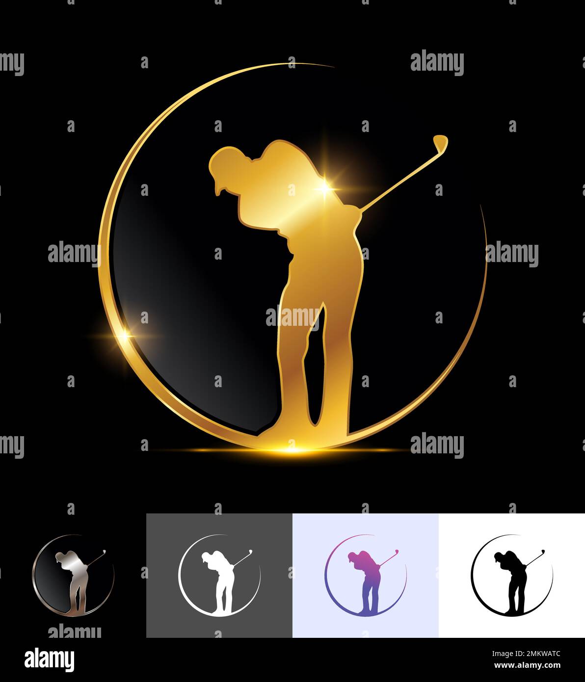 A vector illustration set of Golden Golfer in Circle Logo Sign Stock ...