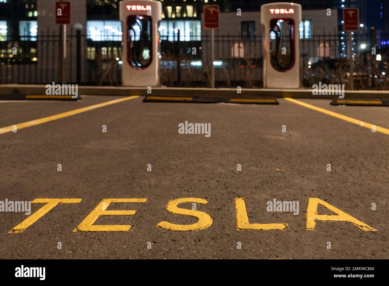 October 20, 2022 Astana, Kazakhstan: Empty Tesla electric car charging ...