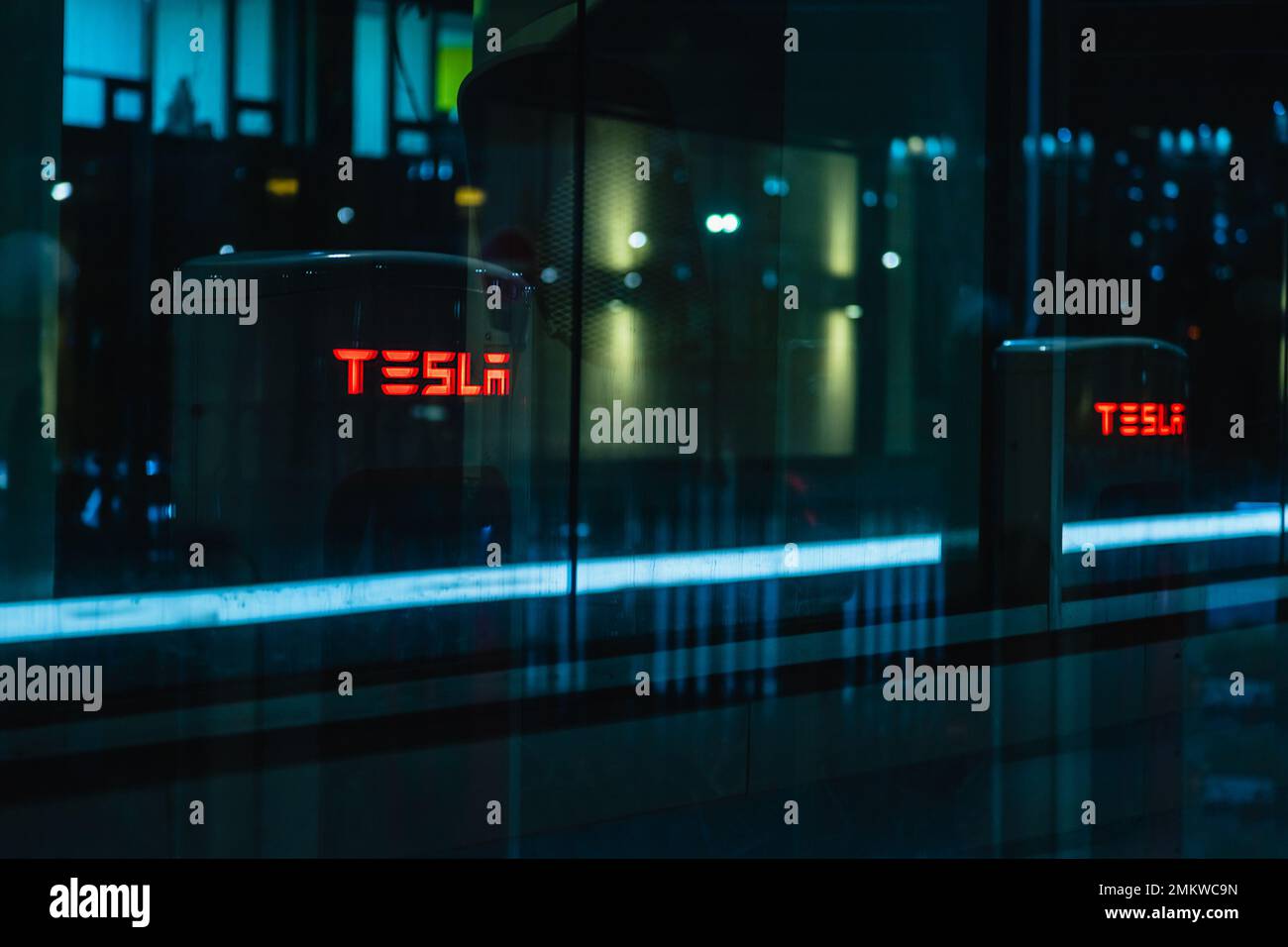 October 20, 2022 Astana, Kazakhstan: Empty Tesla electric car charging ...