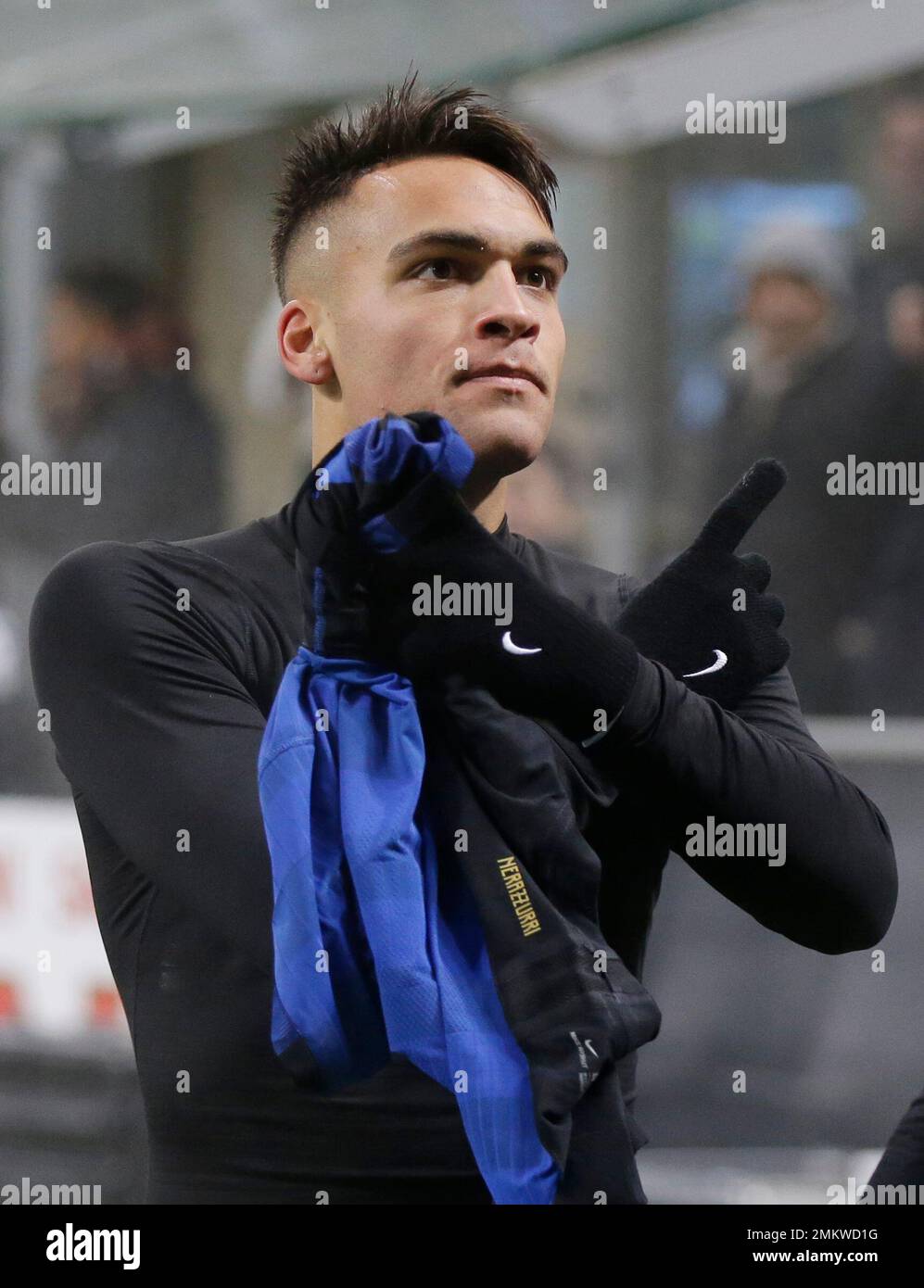 Inter Milan's Lautaro Martinez celebrates after scoring during a Serie ...