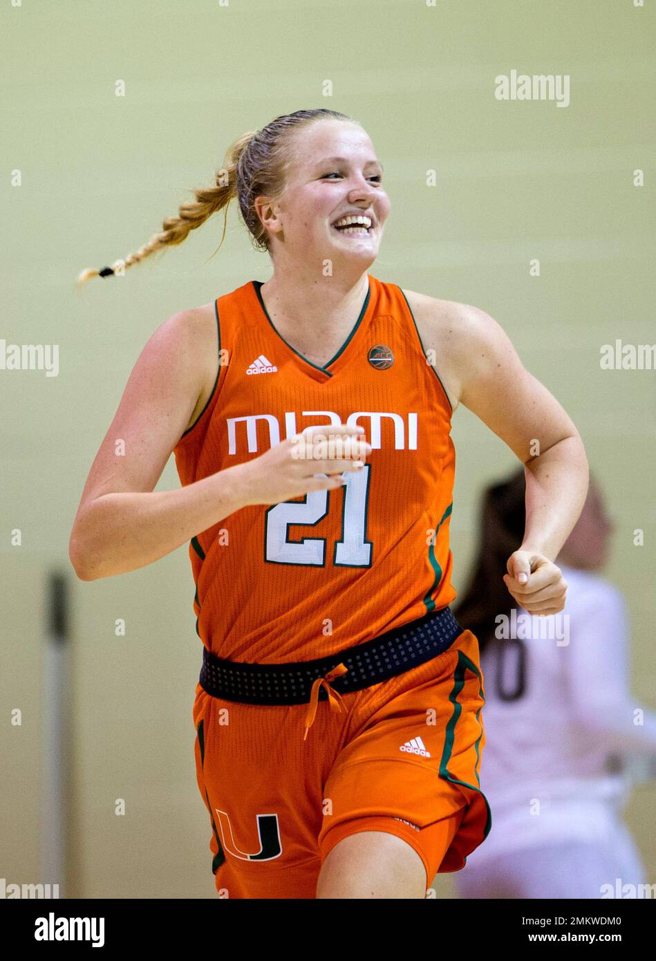 Miami (FL) Hurricanes forward/center Emese Hof (21) runs up court ...