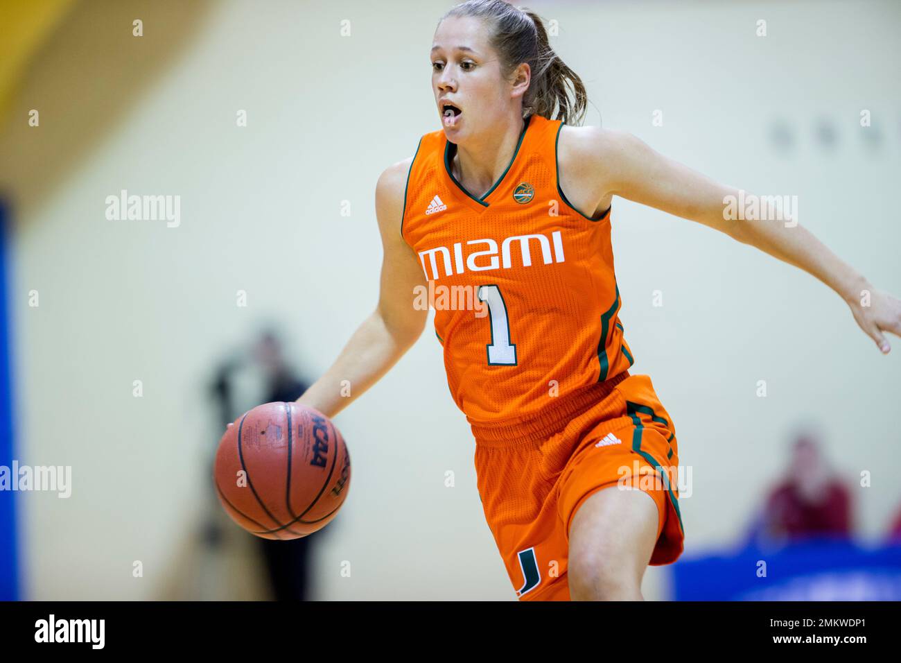 Miami (FL) Hurricanes guard Laura Cornelius (1) dribbles down court ...