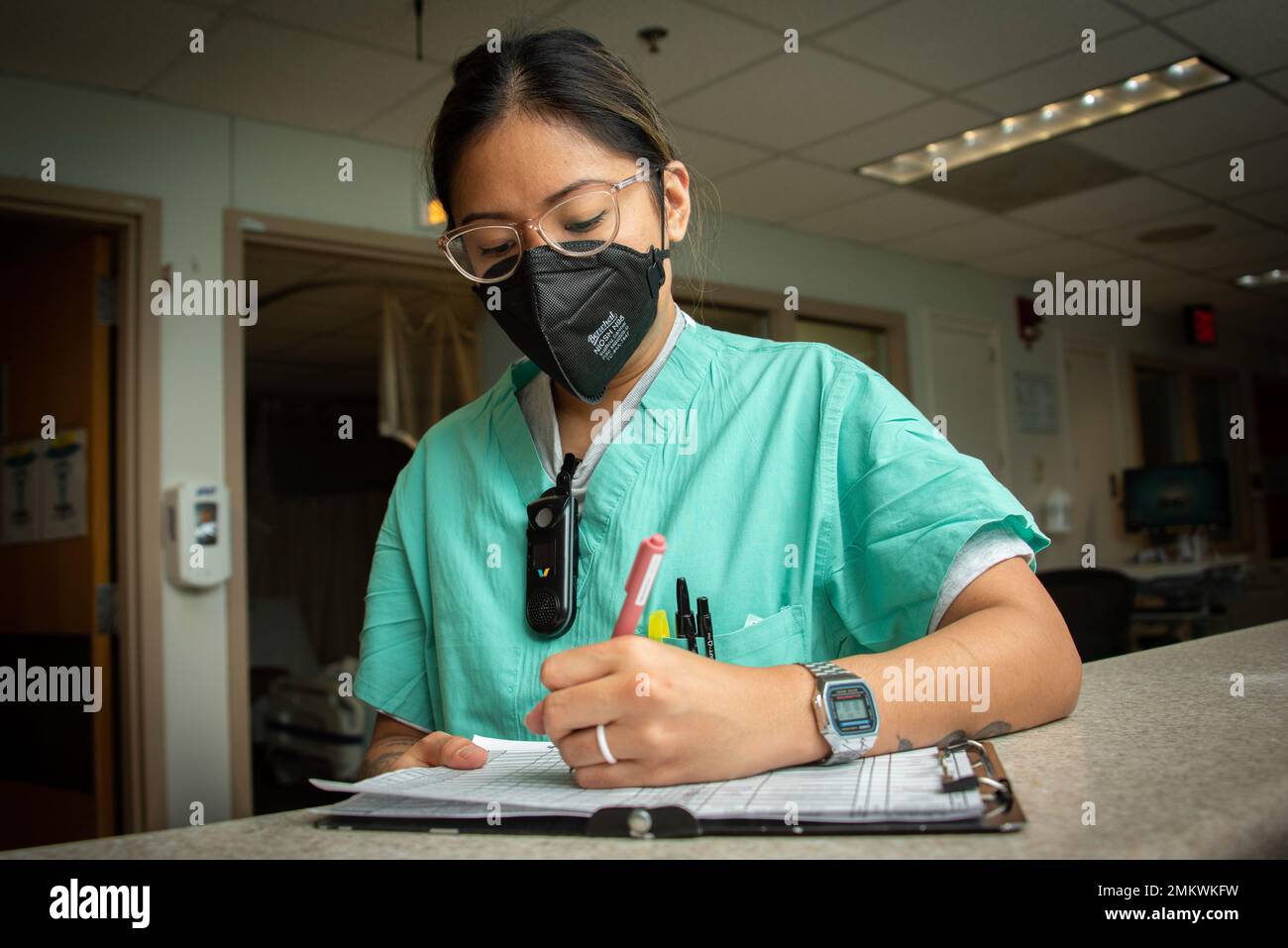 Staff Sgt. Maxine Sandoval, respiratory therapist, takes notes after ...