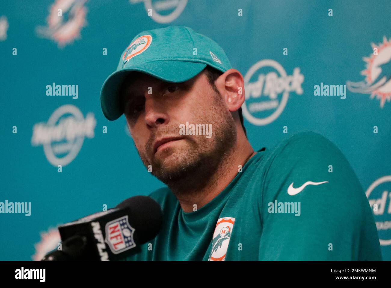 Miami Dolphins head coach Adam Gase talks during a post game news ...