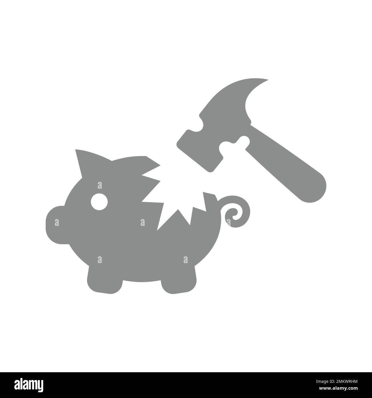 Broken piggy bank with hammer fill icon. Financial crisis, inflation ...