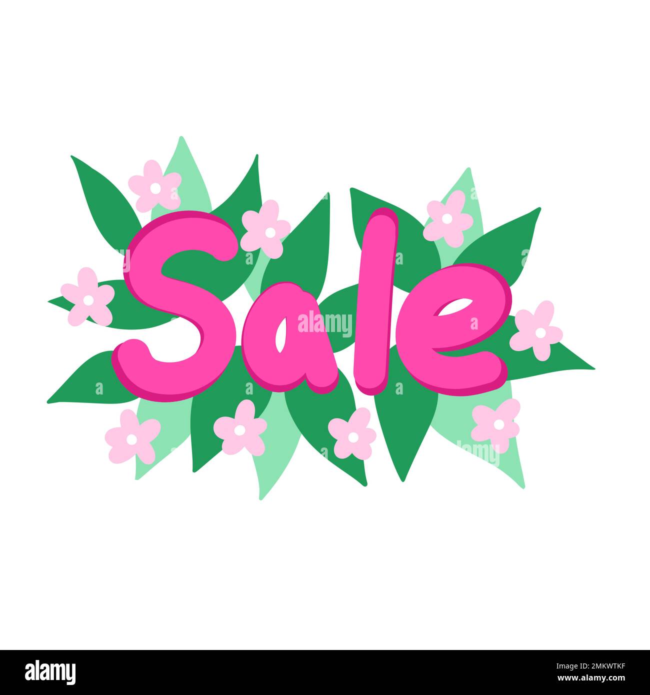 Hand drawn illustration of sale business discount sign, pink flowers ...