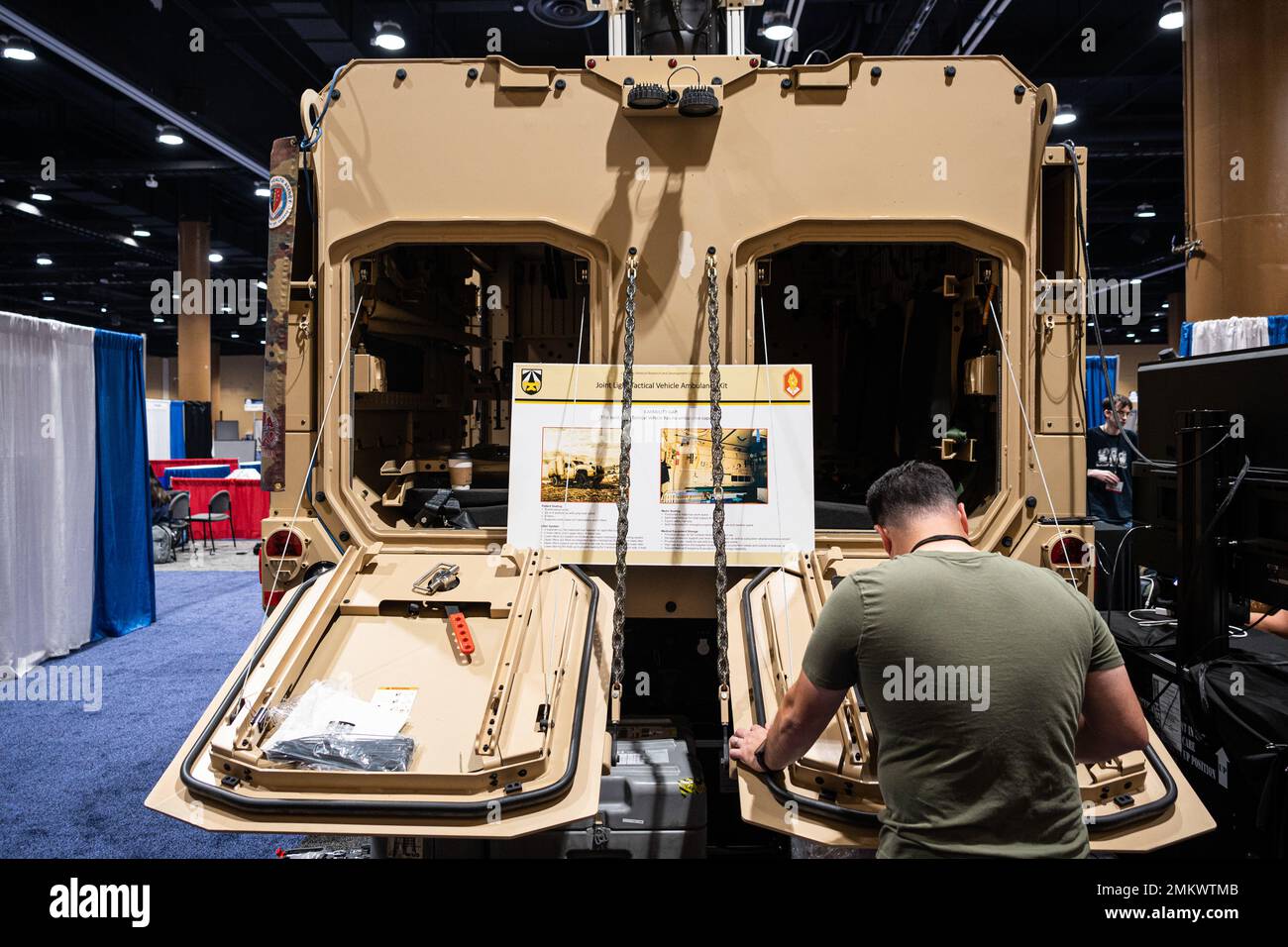 A Joint Light Tactical Vehicle Ambulance Kit prototype sits on display ...