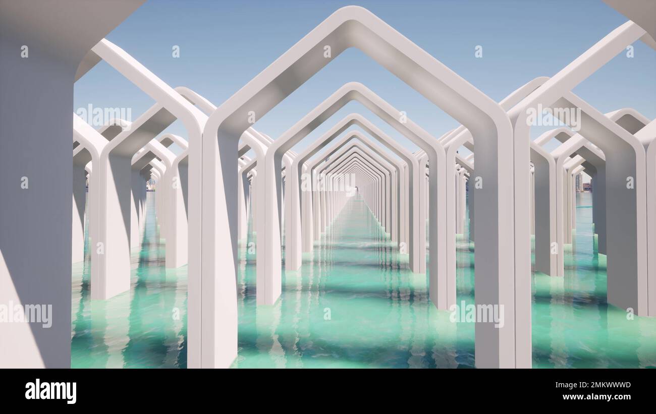 New architecture in the ocean resort White Arches 3d render Stock Photo ...