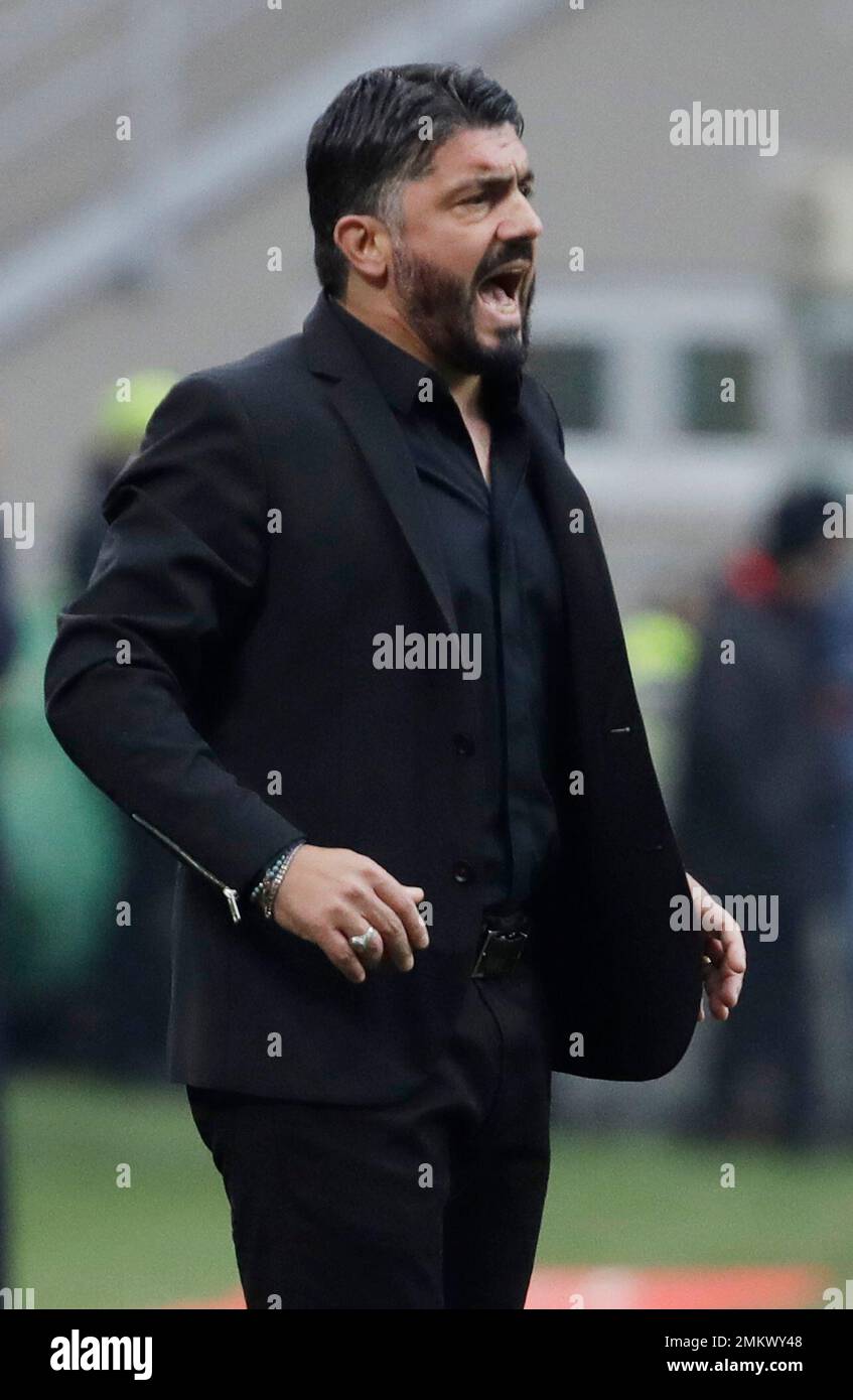 AC Milan coach Gennaro Gattuso follows the game of a Serie A soccer ...