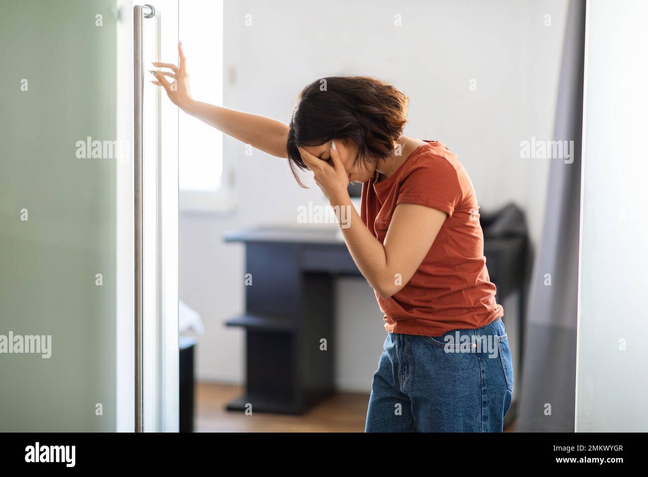 Vertigo Concept. Middle Eastern Woman Feeling Unwell At Home, Suffering ...