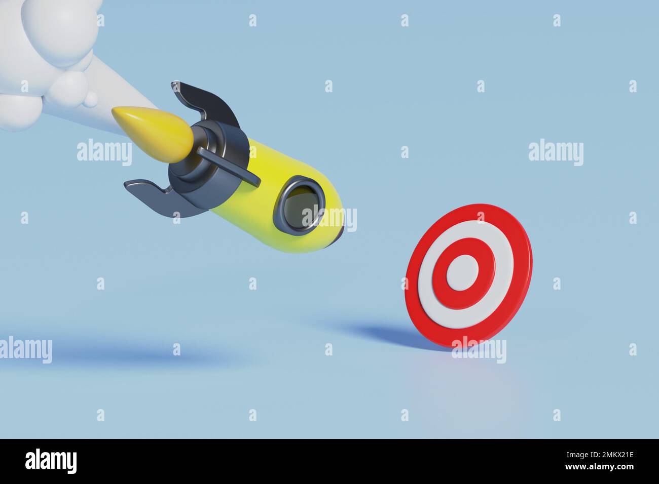 Launching a rocket at a target on a pastel background. Marketing ...