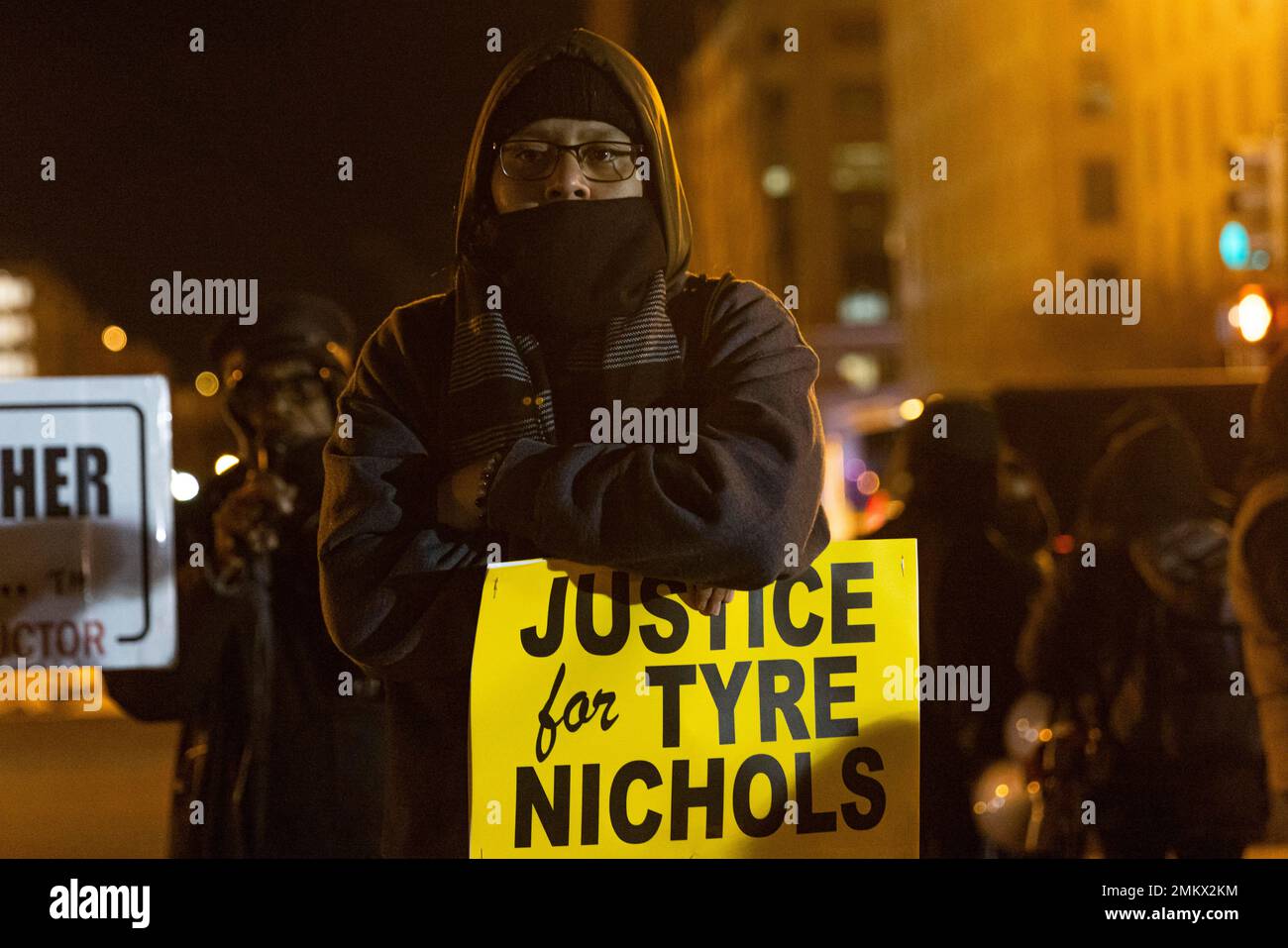 Washington, USA. 29th Jan, 2023. A man attends a protest against police ...