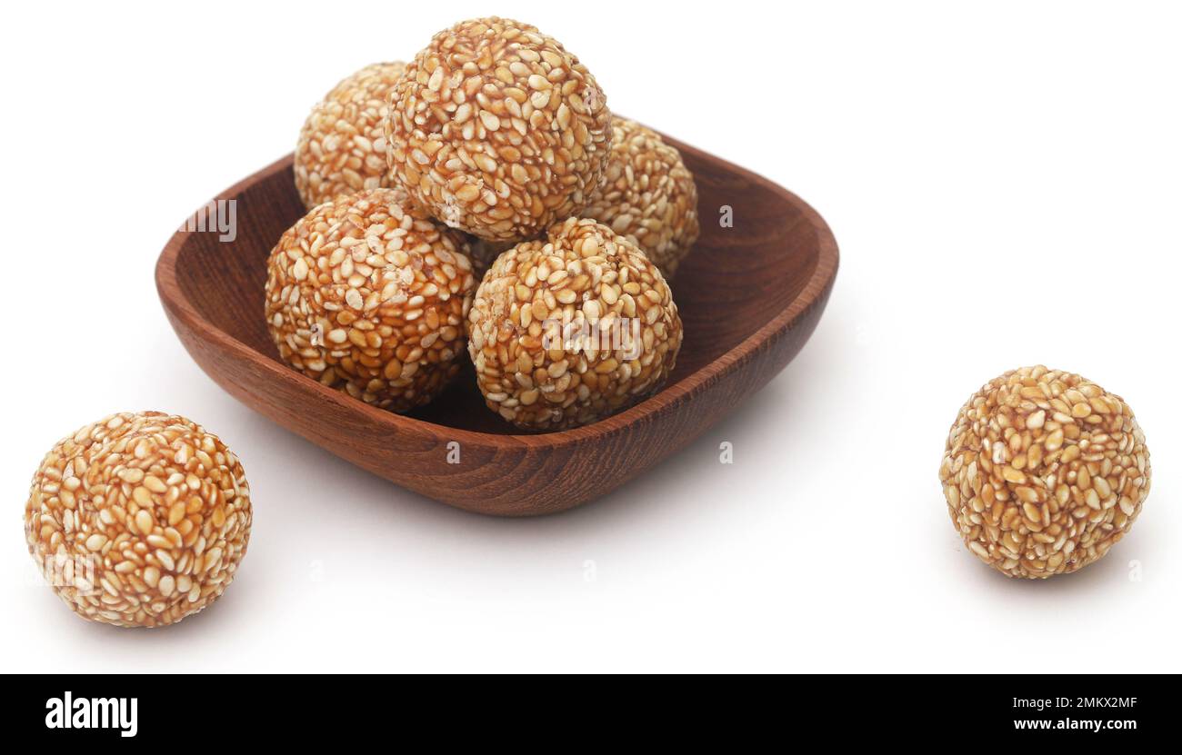 Sesame caramel laddu very popular in Indian subcontinent Stock Photo ...