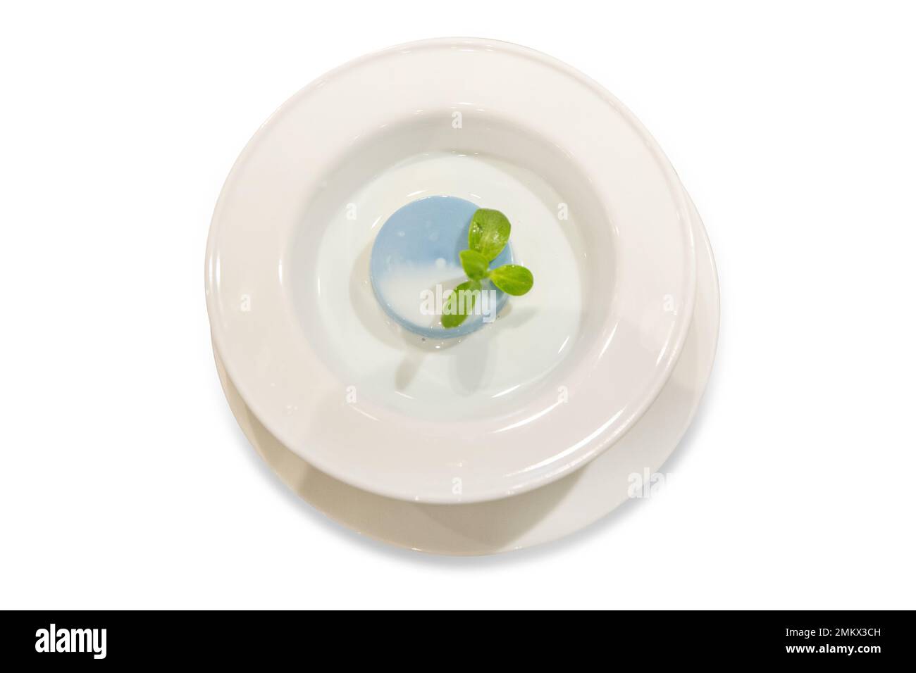 Die cut of Butterfly Pea Pudding with Coconut Milk on white isolated ...