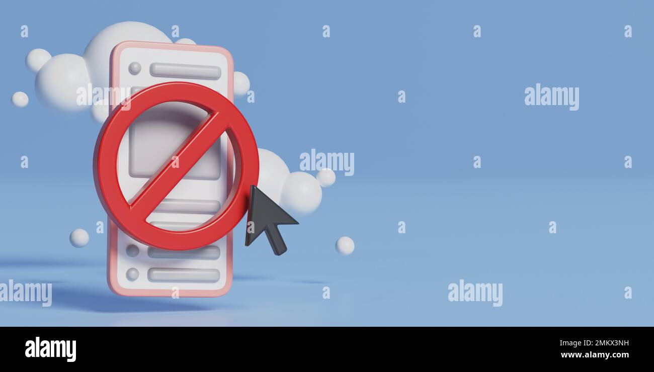 Smartphone, digital notice with blocked message. Prohibited sites ...