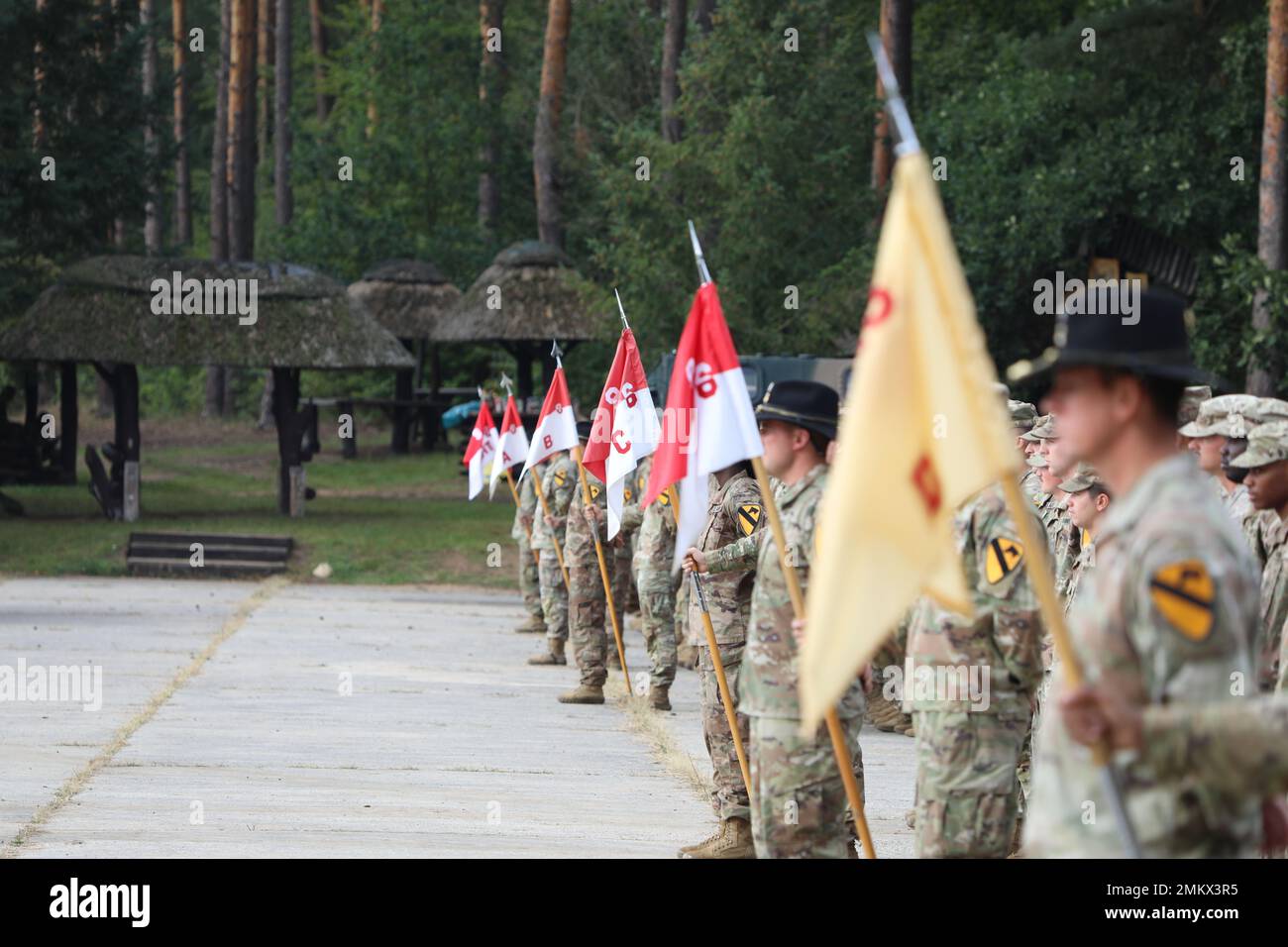 U.S. Army soldiers participate in a Change of Command Ceremony for ...