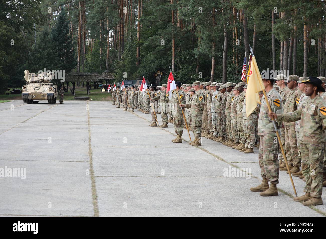 U.S. Army soldiers participate in a Change of Command Ceremony for ...