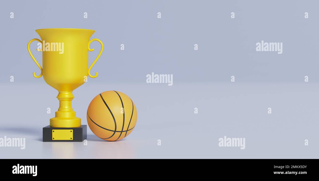 Prize cup on pastel background with basketball ball. The concept of ...
