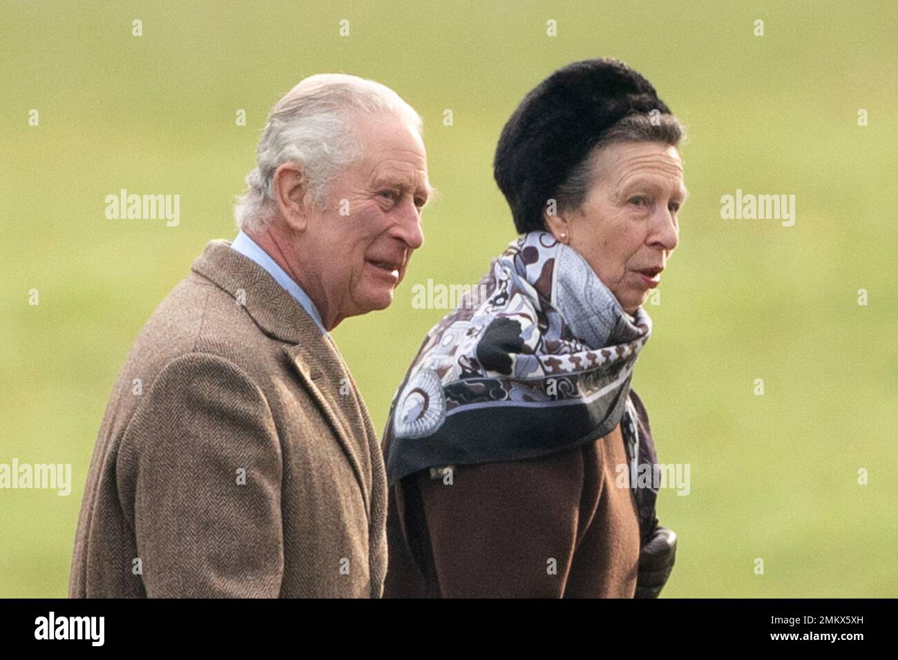 King Charles III and the Princess Royal arrive to attend a church ...