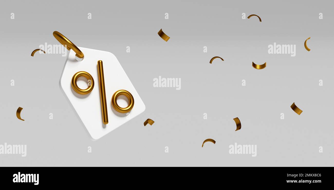 discount sign tag on white background with gold elements. Background ...