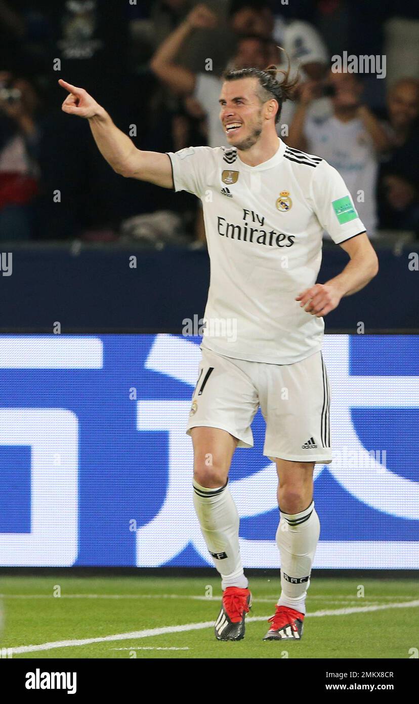 Real Madrid's midfielder Gareth Bale celebrates after scoring his side ...