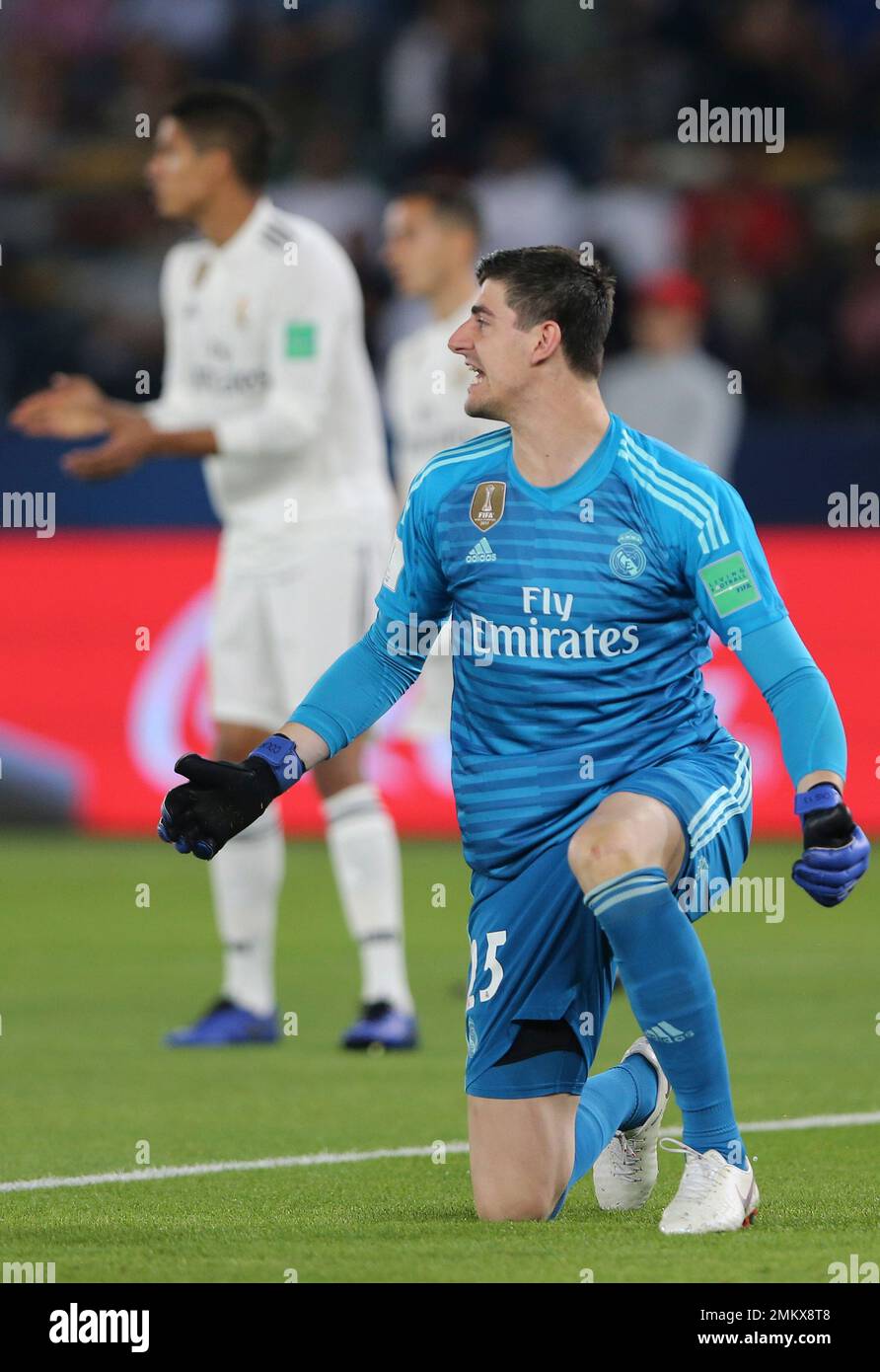 Real Madrid's goalkeeper Thibaut Courtois gestures during the Club ...