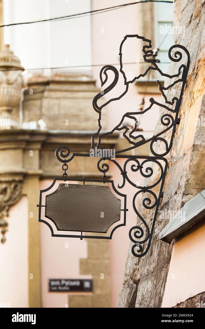 Ukraine, Lviv, historical lion sculpture, symbol of the city Stock ...