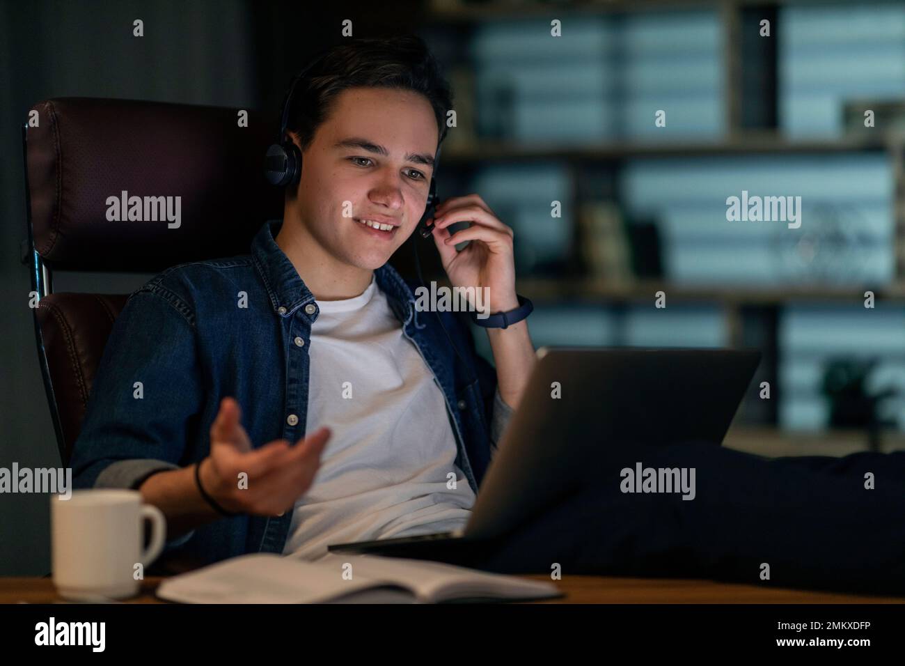 Video call night work male hi-res stock photography and images - Alamy