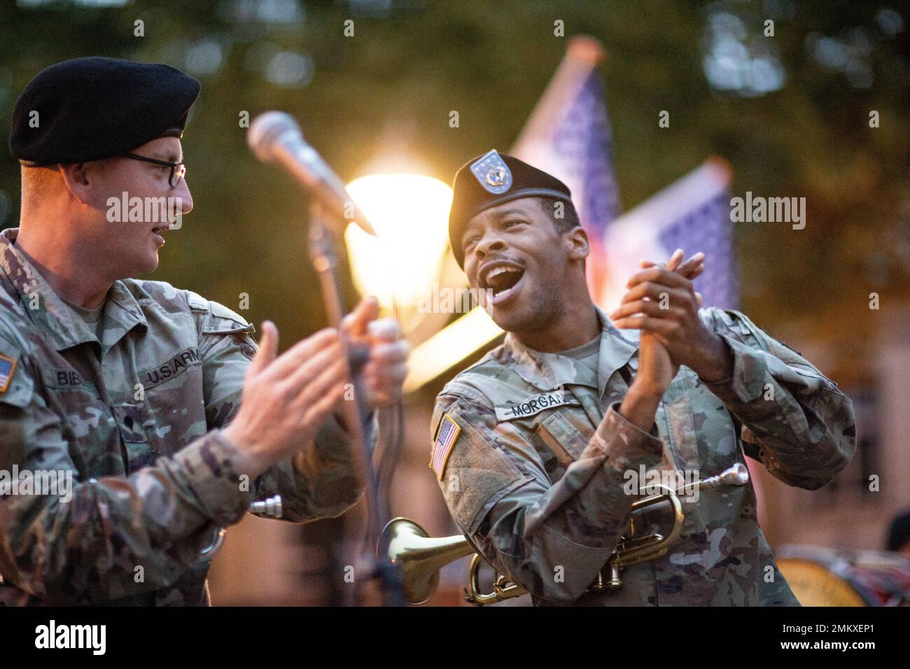U.S. Army Spc. Andy Bible and Spc. Hezzie Morgan, musicians with the ...
