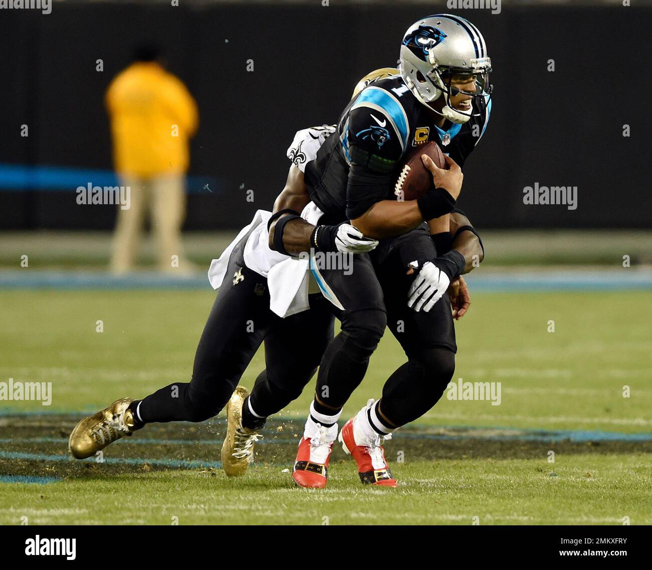Carolina Panthers' Cam Newton (1) is sacked by New Orleans Saints ...