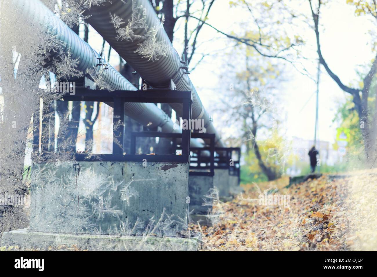 Metal pipes on the street. pipes from the pipeline. gas pipeline for ...