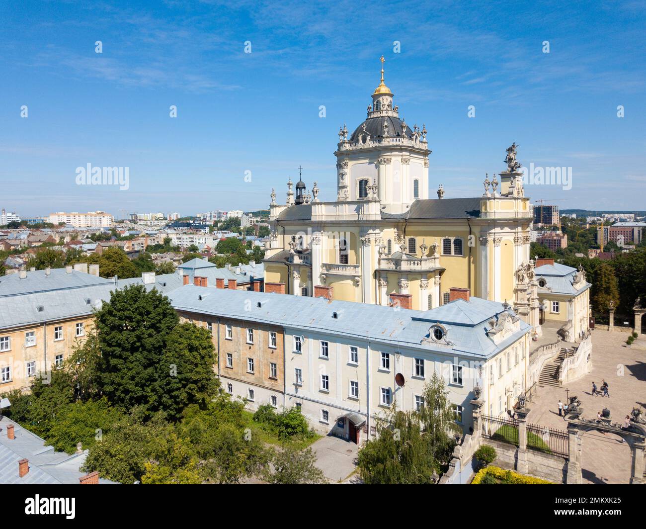 Ukraine, Lviv city center, old architecture, drone photo, bird's eye ...
