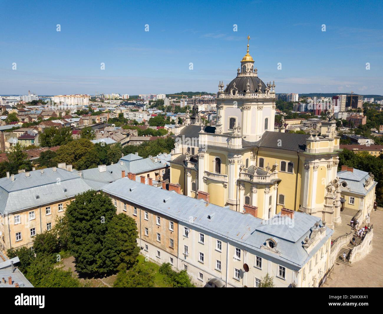 Ukraine, Lviv city center, old architecture, drone photo, bird's eye ...