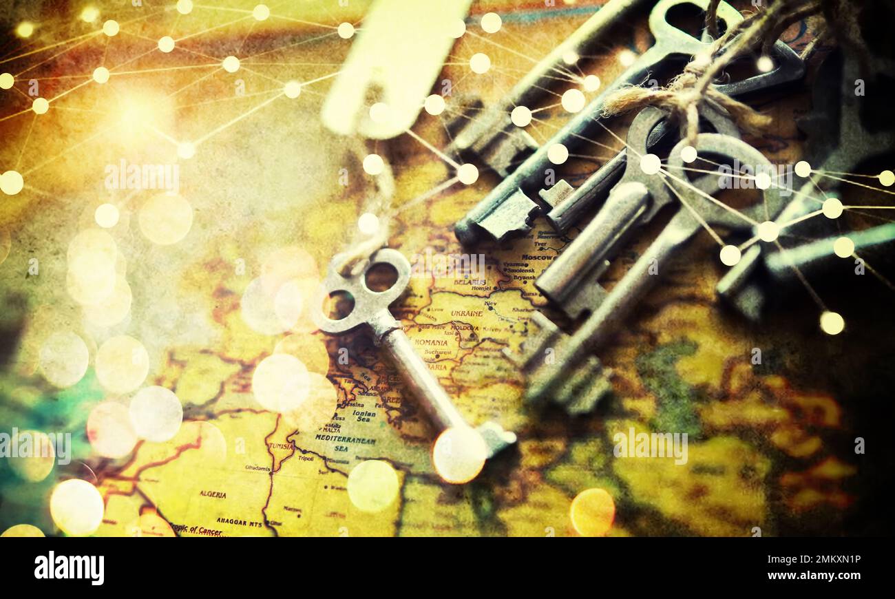 International world management concept.Background with compass, vintage ...