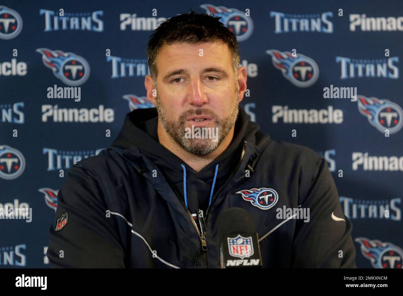Tennessee Titans head coach Mike Vrabel speaks to reporters after an ...