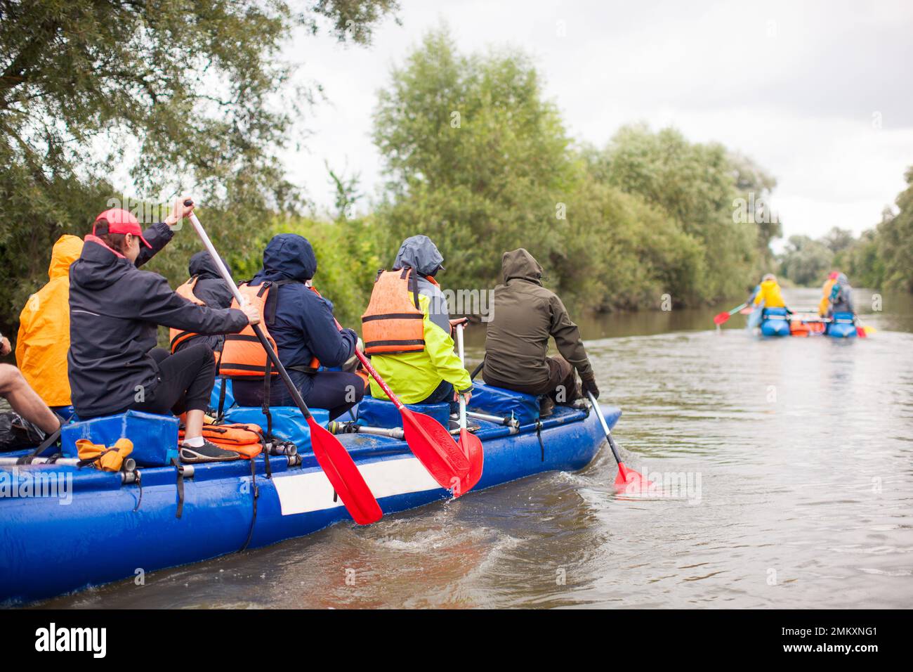 competition of teams on catamarans on the river, rafting Stock Photo ...