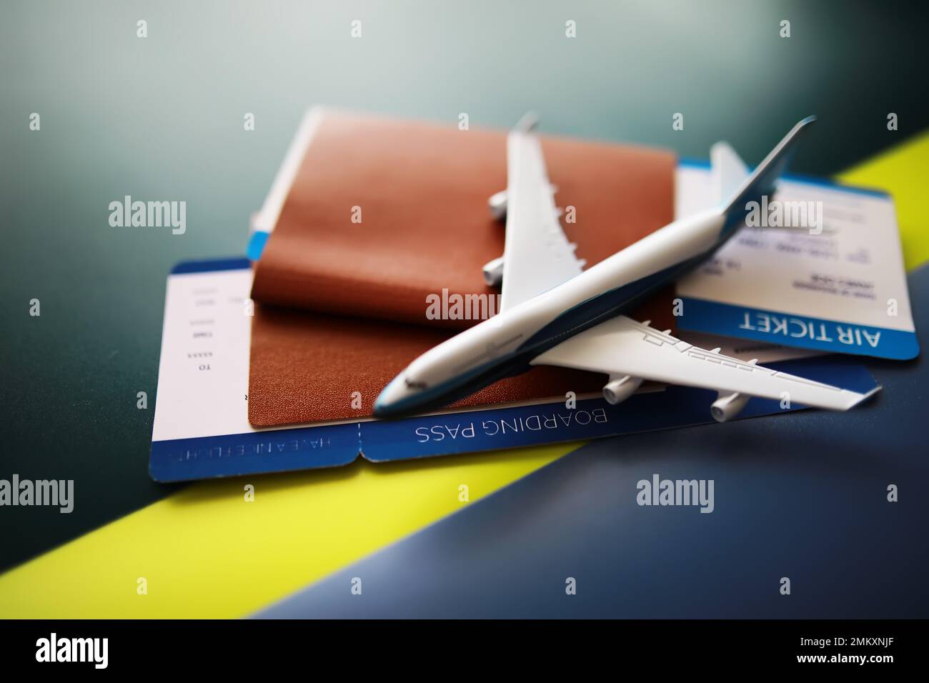 Airplane travel. Boarding pass for plane, passport and plane Stock ...