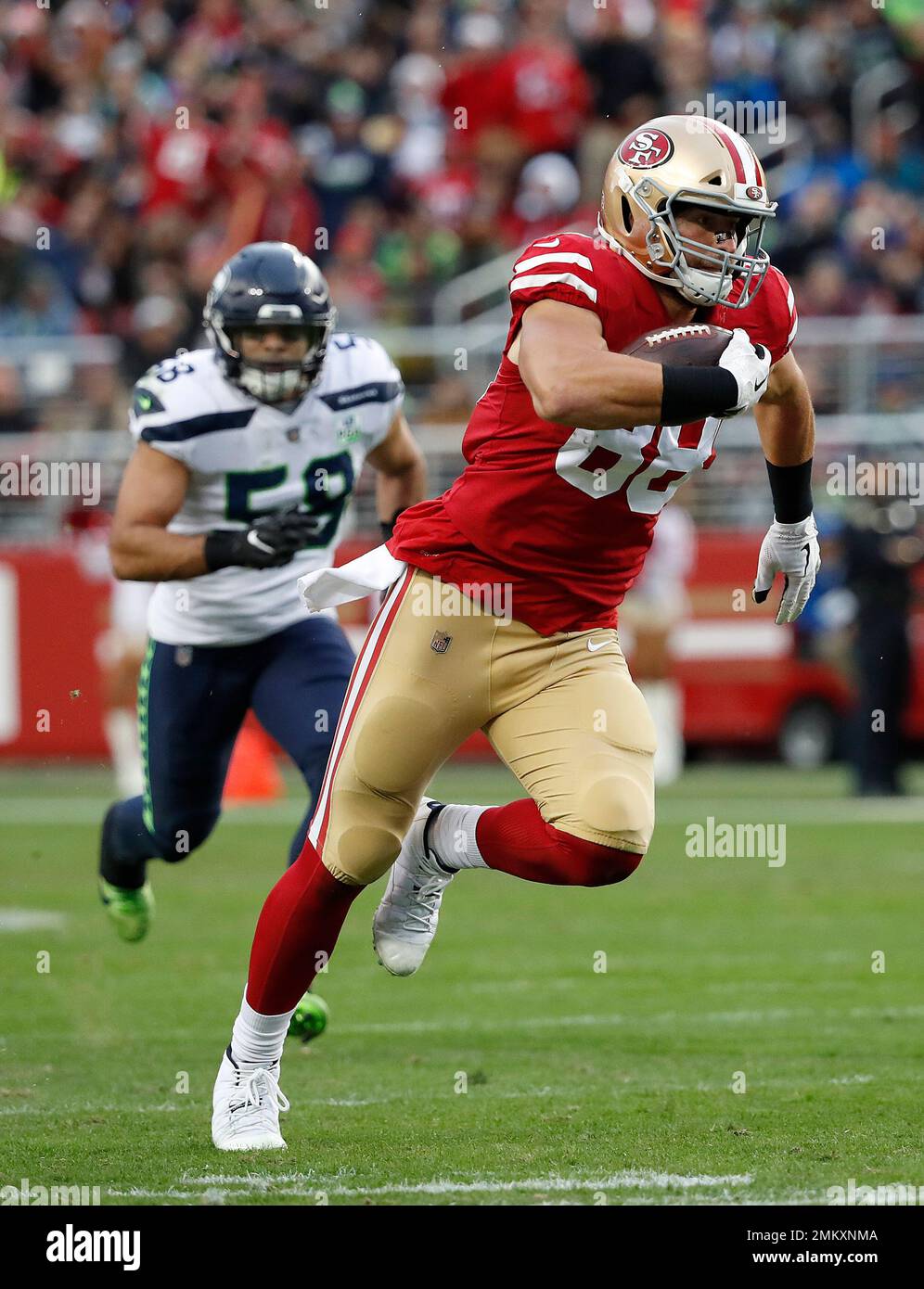 San Francisco 49ers tight end Garrett Celek (88) runs toward the end ...