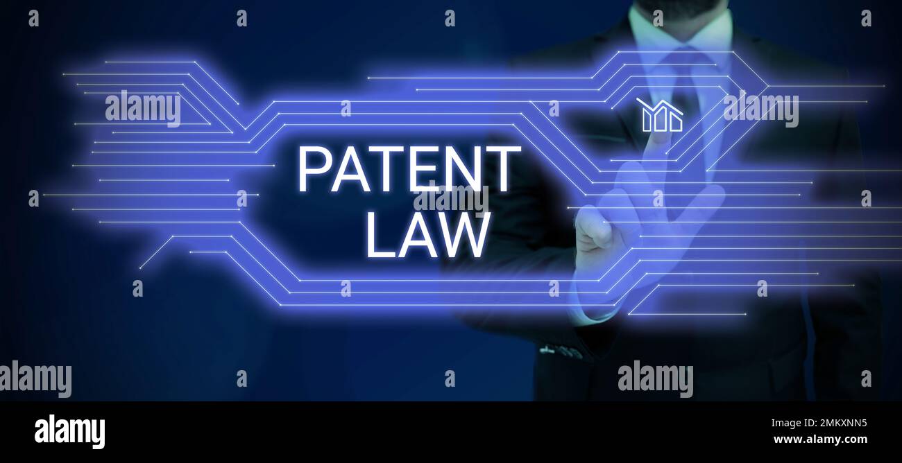 Text caption presenting Patent Law. Word Written on deals with an ...