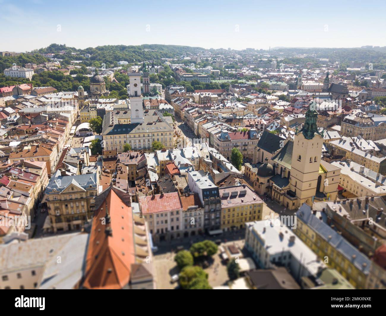 Lviv, Ukraine, panorama, downtown bird's-eye view, the historical part ...