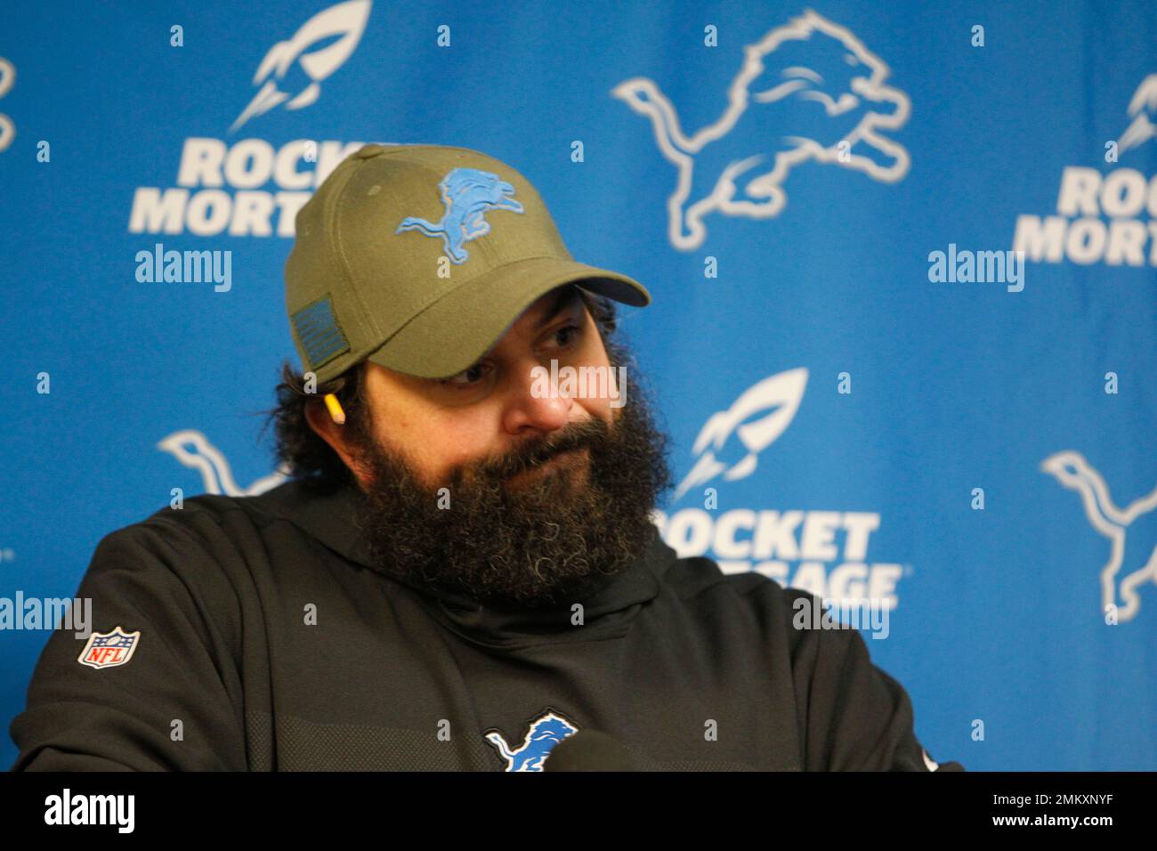 Detroit Lions head coach Matt Patricia answers questions during a news ...
