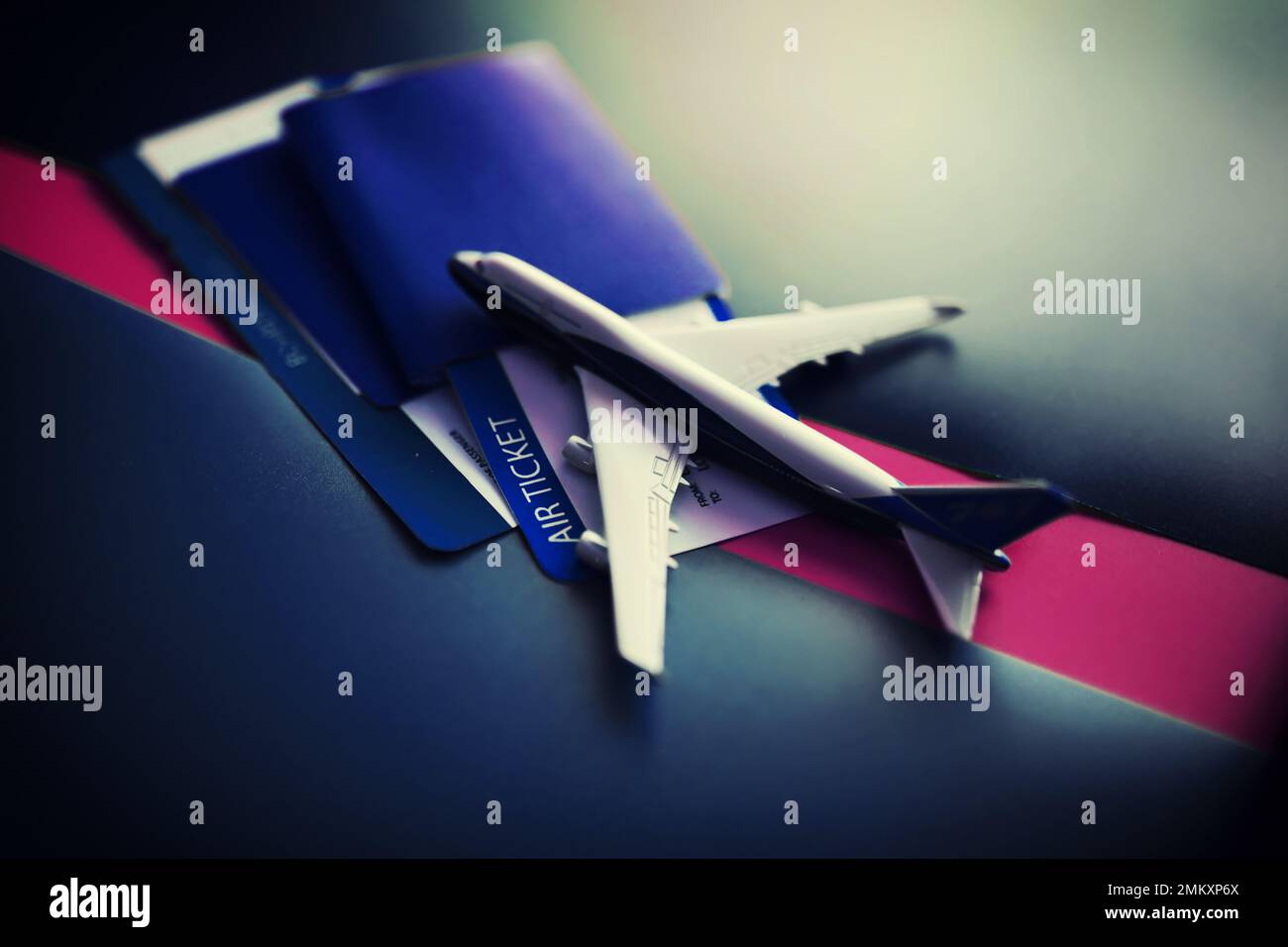 Airplane travel. Boarding pass for plane, passport and plane Stock ...