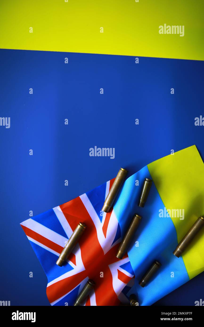 Union jack flag and ukrainian flag together hi-res stock photography ...