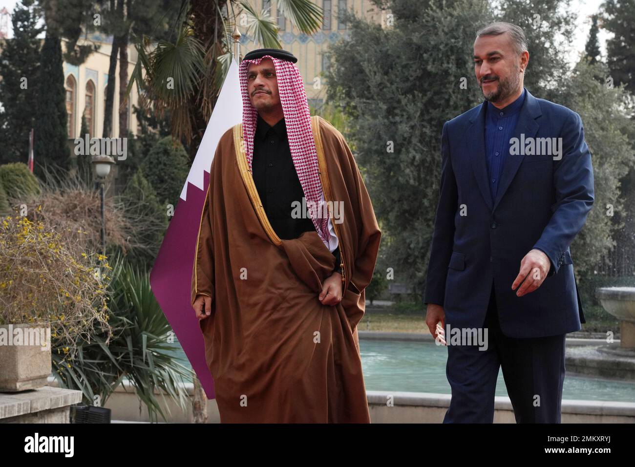 Qatari Foreign Minister Sheikh Mohammed bin Abdulrahman Al Thani, left ...