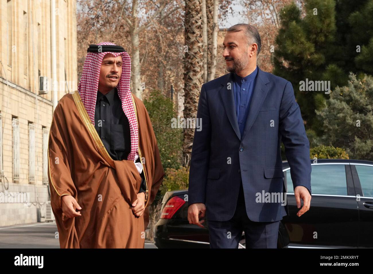 Qatari Foreign Minister Sheikh Mohammed bin Abdulrahman Al Thani, left ...