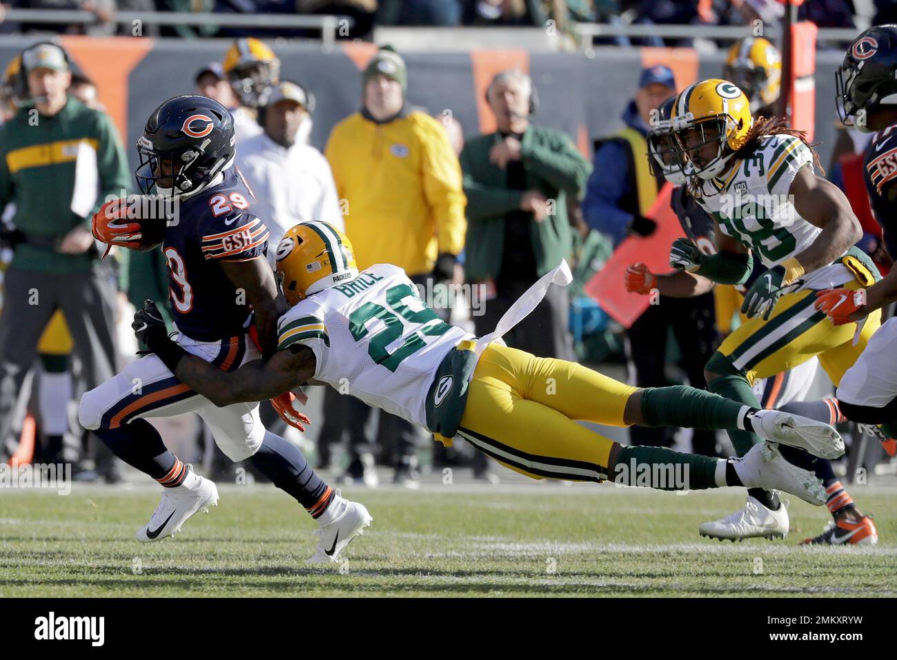 Green Bay Packers safety Kentrell Brice (29) tackles Chicago Bears ...