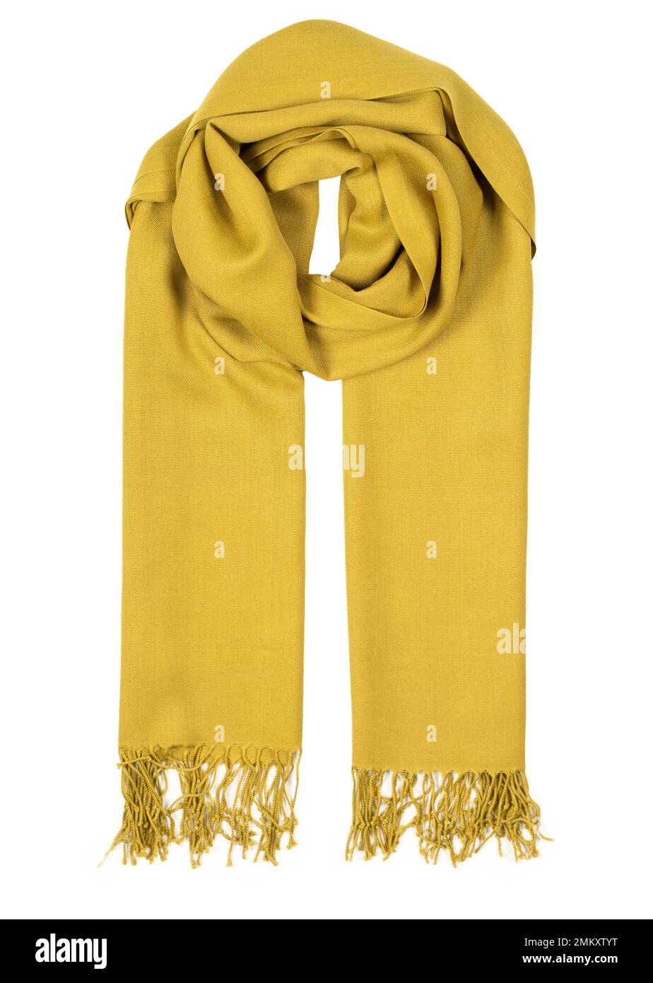 yellow women's scarf beautifully folded on an isolated white background ...