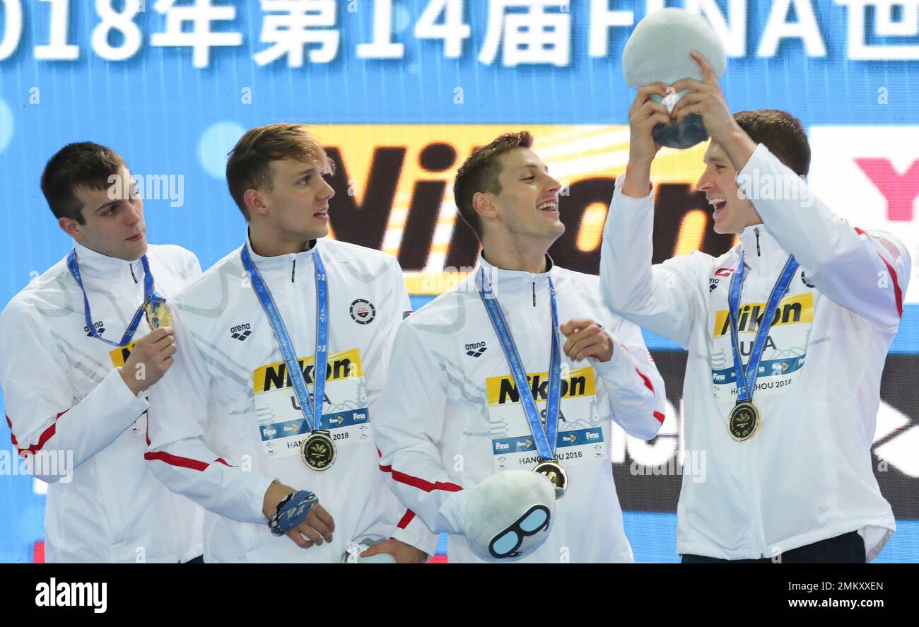 Gold medalists from USA, from left, Ryan Held, Caeleb Dressel, Andrew ...