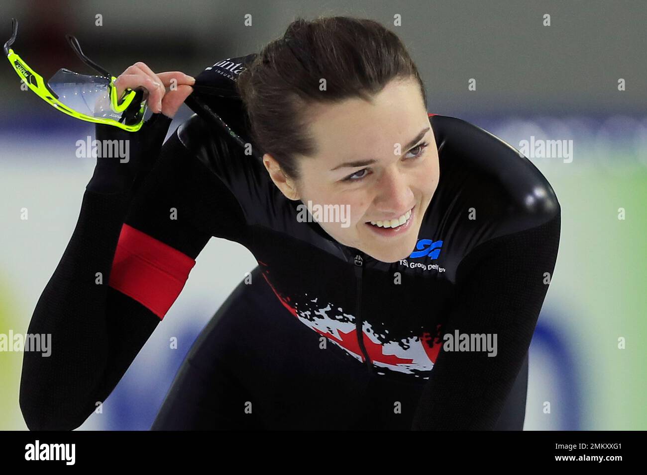 Canada's Isabelle Weidemann celebrates after competing in the women's ...